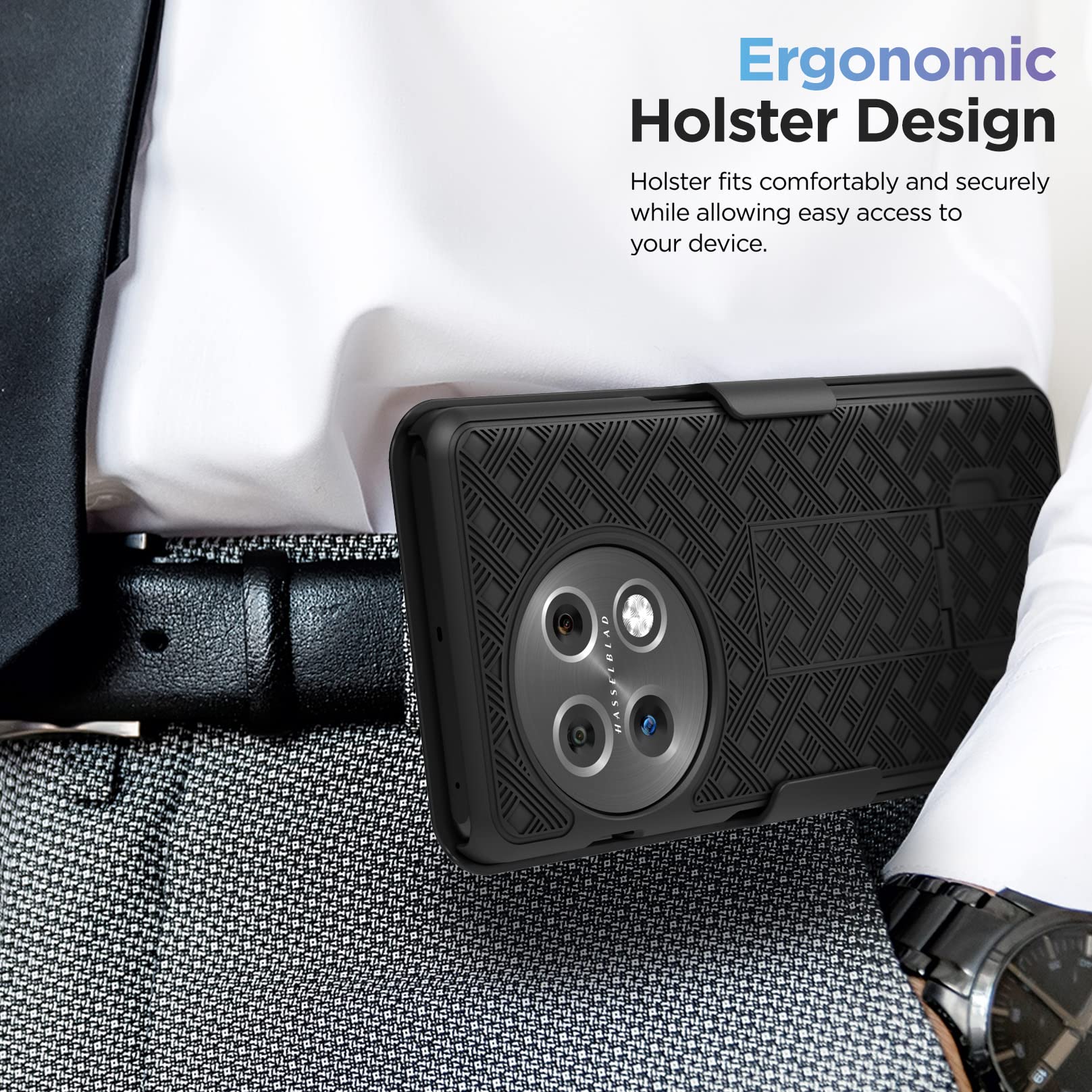Encased DuraClip for OnePlus 11 5G Phone Case with Belt Holster Clip and Kickstand (Matte Black)
