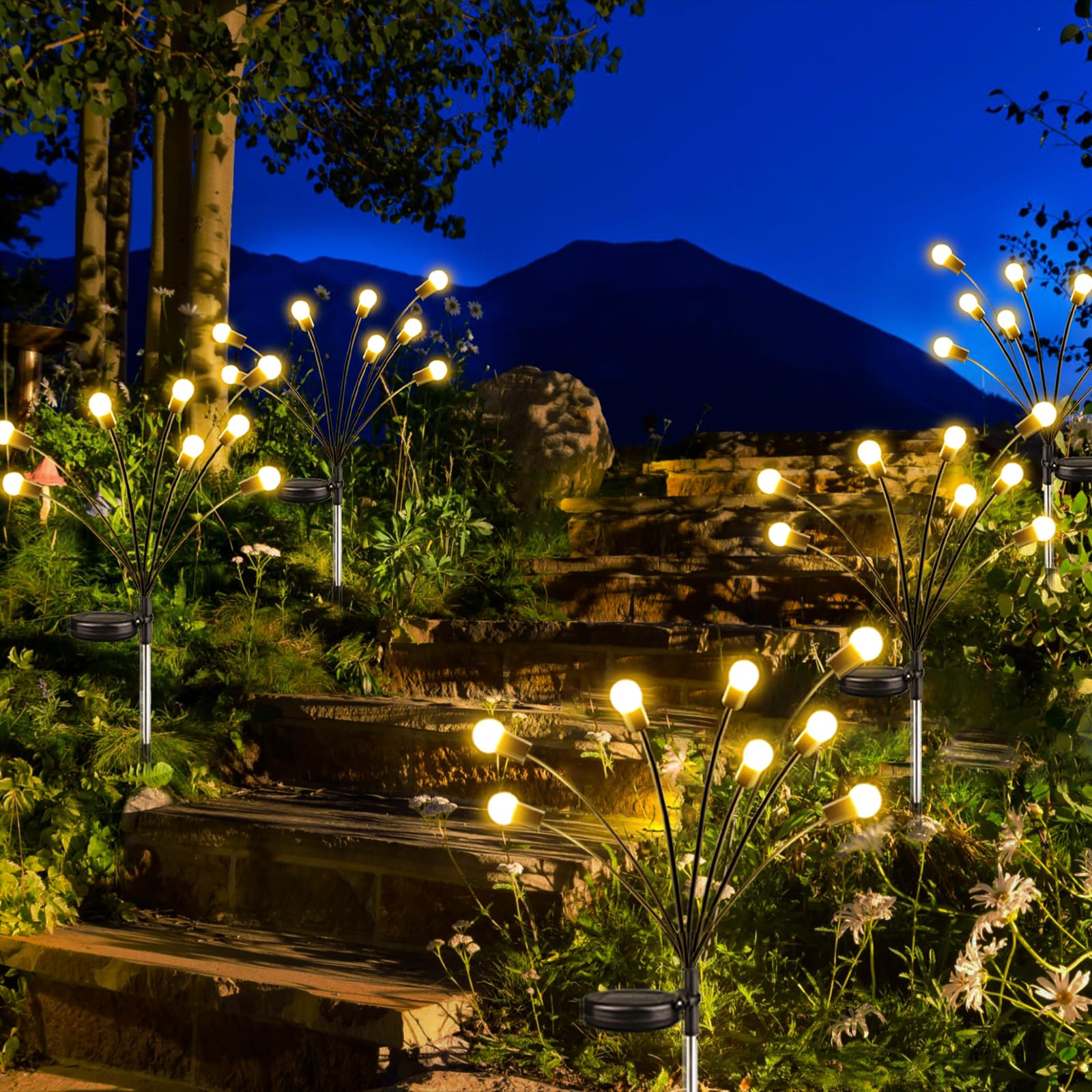 6-Pack Solar Outdoor Lights for Garden, 48 LED Firefly Solar Lights for Outside, Sway by Wind, Waterproof Yard Lights for Patio Garden Decor Pathway Xmas Decorations (Warm White)