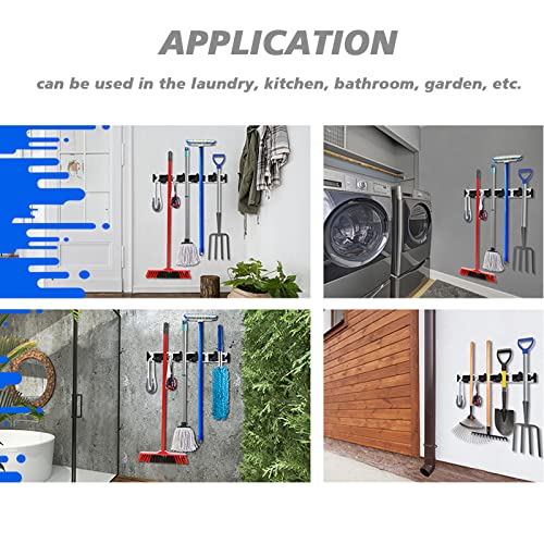LOMEVE Mop And Broom Holder Wall Mount, Mop Holder, Garage Storage Garden Kitchen Tool Organizer Wall Hanger for Home Goods (4 Positions with 8 Hooks, Black)