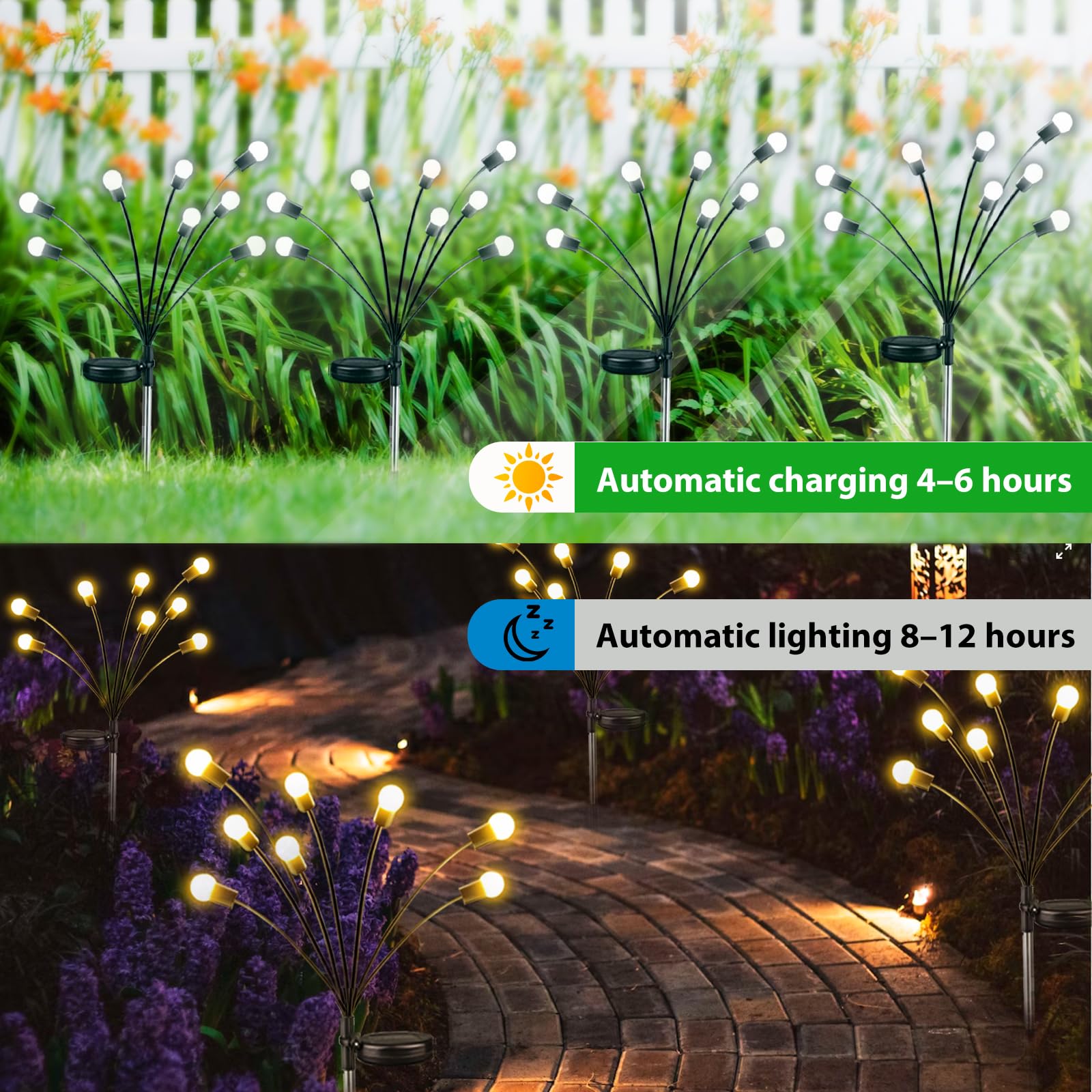 6-Pack Solar Outdoor Lights for Garden, 48 LED Firefly Solar Lights for Outside, Sway by Wind, Waterproof Yard Lights for Patio Garden Decor Pathway Xmas Decorations (Warm White)