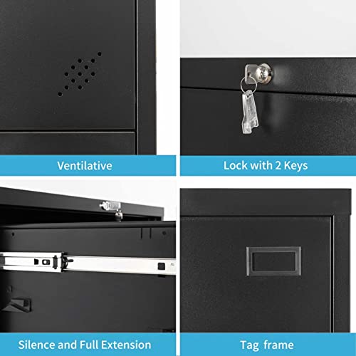 ROOMTEC W25262859 File Storage Cabinets, 2 Drawer, Black