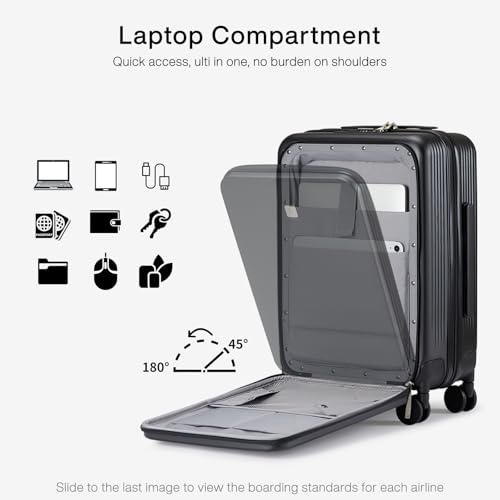 Hanke Grace Expandable Suitcases with Wheels Hardshell Carry On Luggage Airline Approved, 20 Inch Travel Suitcase Lightweight Tsa Luggage for Short Business Trips, Jet Black.