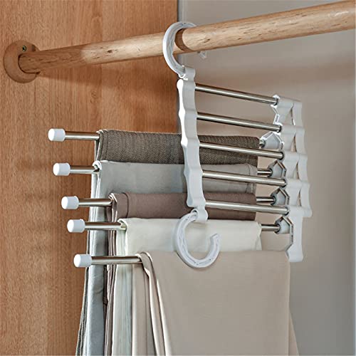 News_Inter 5pc Pants Hangers Space Saving Non-Slip Clothes Organizer, 5 in 1 Multifunctional Layered Pants Rack for Trousers Scarf and Travel Storage (Silver - 5 pc)