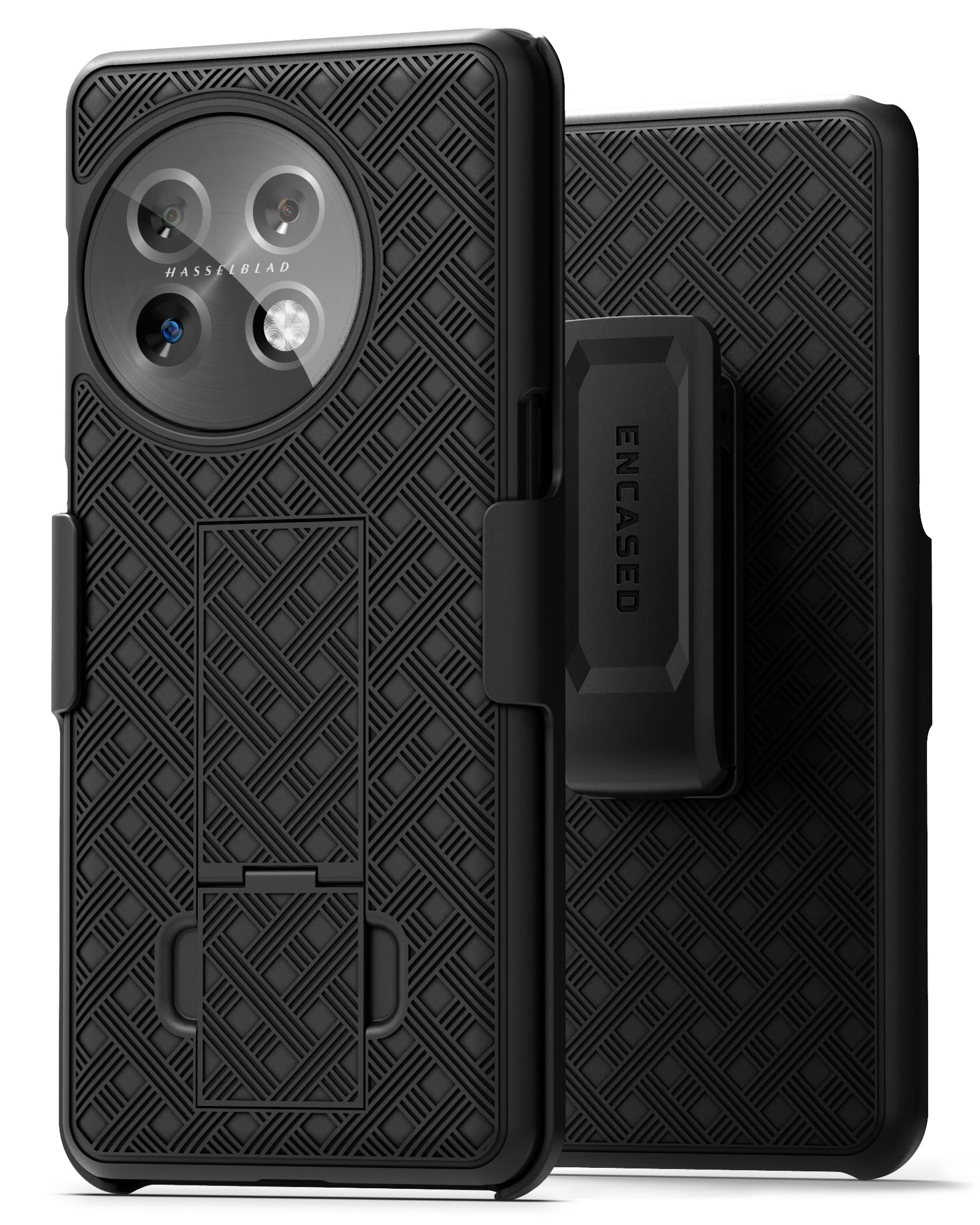 Encased DuraClip for OnePlus 11 5G Phone Case with Belt Holster Clip and Kickstand (Matte Black)