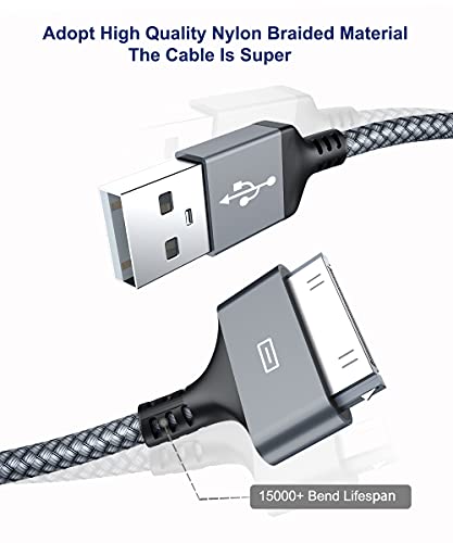 AkoaDa Apple Certified 30 Pin USB Charging Cable 10ft 2 Pack, USB Sync Charging Cord Cables Compatible iPhone 4 4s, iPhone 3G 3GS, iPad 1 2 3 iPod Touch 4 3 2 1, iPod Classic 3 2 1, Grey