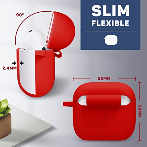 MILPROX AirPods 3 Case, Protective Skin Cover with Keychain [Visible Front LED] Shockproof Soft Slim Cases Accessories for AirPods 2021 3rd Generation Charging Case [2021 Release]-Red