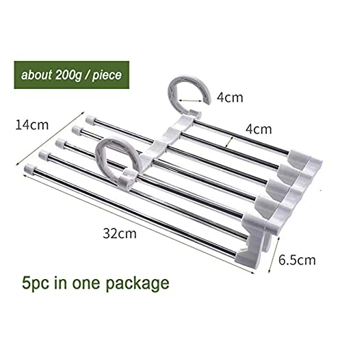 News_Inter 5pc Pants Hangers Space Saving Non-Slip Clothes Organizer, 5 in 1 Multifunctional Layered Pants Rack for Trousers Scarf and Travel Storage (Silver - 5 pc)