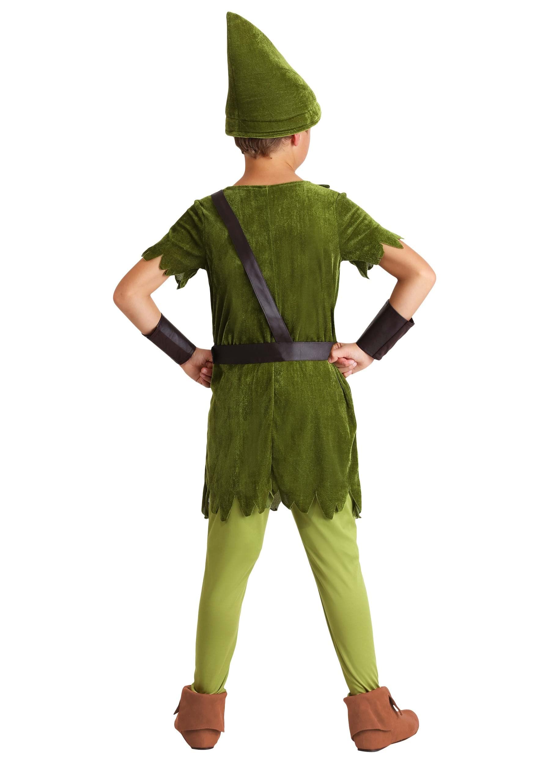 Kids Peter Pan Costume with Hat, Shirt, Tights, Belt/Harness and Wrist Cuffs Green