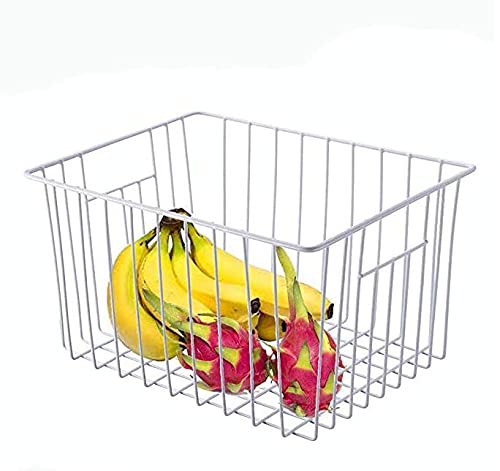 WenZBros Freezer Wire Basket Organizer, Refrigerator Metal Storage Divider, Household Container Bins with Handles for Kitchen, Pantry, Cabinet, Office, Closets