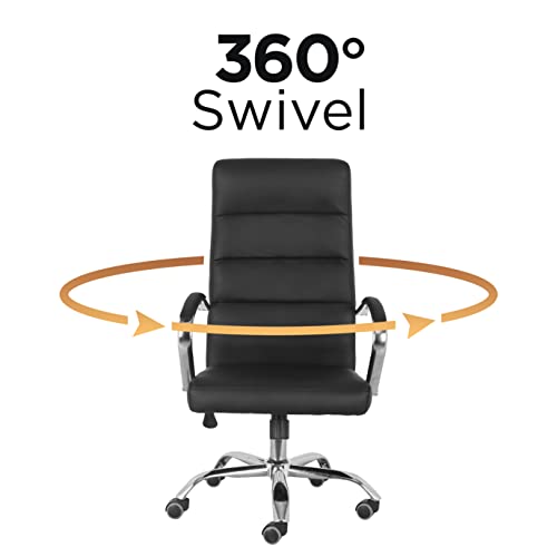 Comfty Padded Armrests and Chrome Base Fixed Back Leather Office Chair, 42.13β-45.28β, Black