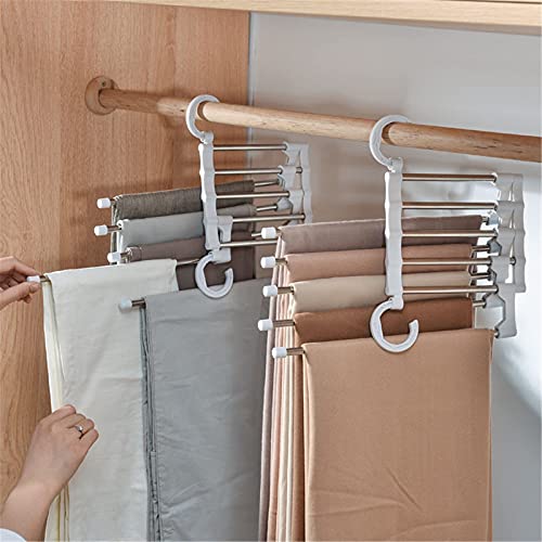 News_Inter 5pc Pants Hangers Space Saving Non-Slip Clothes Organizer, 5 in 1 Multifunctional Layered Pants Rack for Trousers Scarf and Travel Storage (Silver - 5 pc)