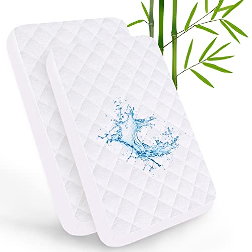 Waterproof Bassinet Mattress Pad Cover, Fits 20.5" x 35" Dream On Me Traveler/Seashell, AMKE 3 in 1, Besrey, TCBunny, Baby Joy, Bellababy Bedside Sleeper, 2 Pack, Ultra Soft Bamboo Terry Surface