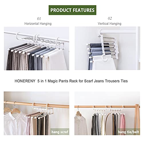 News_Inter 5pc Pants Hangers Space Saving Non-Slip Clothes Organizer, 5 in 1 Multifunctional Layered Pants Rack for Trousers Scarf and Travel Storage (Silver - 5 pc)
