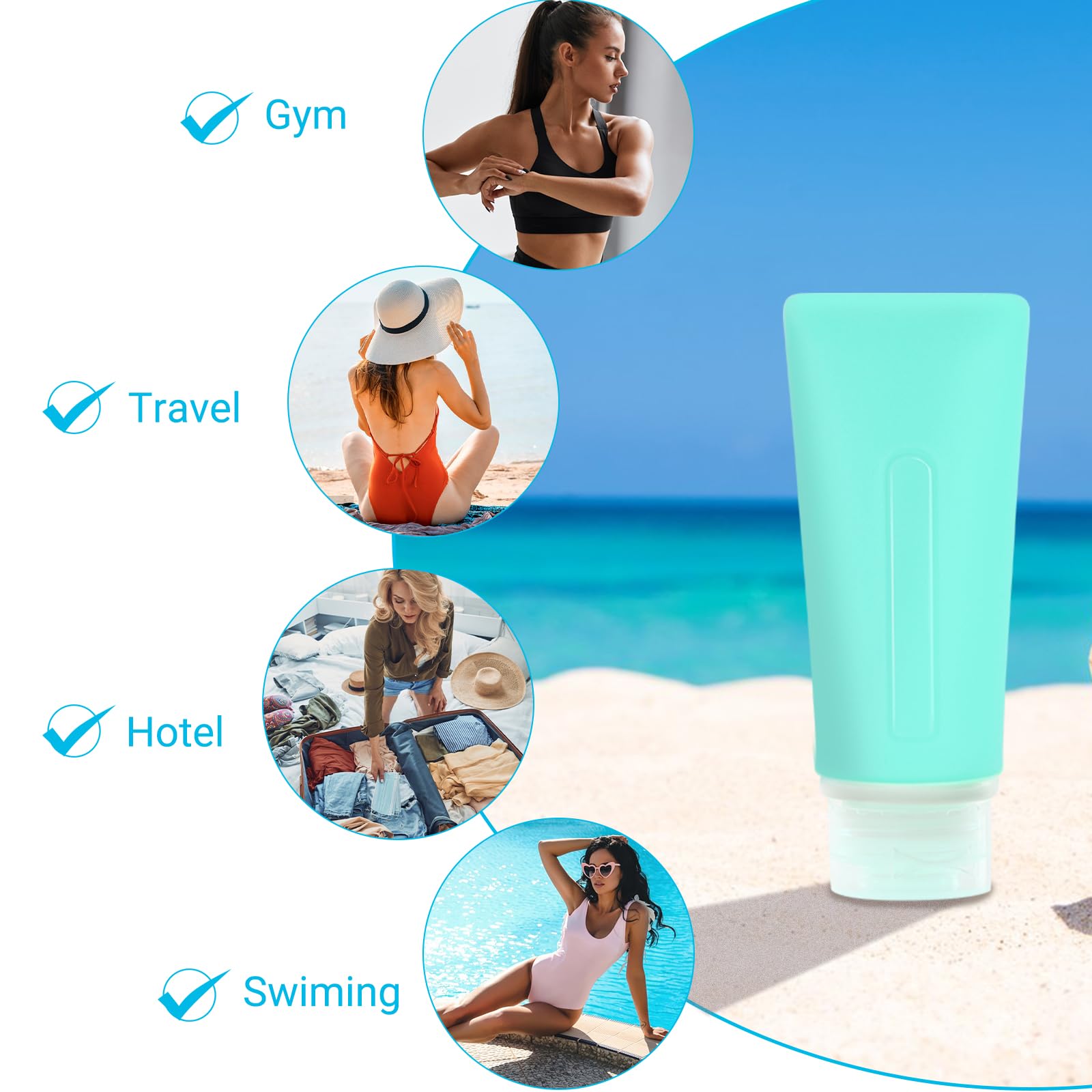 Cehomi Travel Essentials | Travel Size Toiletries Bottles - 4 Pack 3oz BPA Free Travel Shampoo and Conditioner Containers, Leak Proof Refillable Travel Accessories
