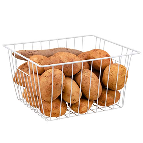 WenZBros Freezer Wire Basket Organizer, Refrigerator Metal Storage Divider, Household Container Bins with Handles for Kitchen, Pantry, Cabinet, Office, Closets