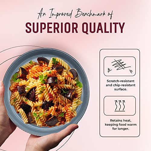 American Atelier Pasta Bowls Set of 4-20 oz, Microwave and Dishwasher Safe, Wide Shallow Stoneware Salad Bowl Set, Dinnerware Plates for Serving Dinner, Kitchen, and Eating (Light Blue)