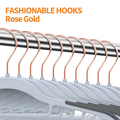 Plastic Coat Hangers 50 Pack Space Saving Coat Hanger Ultra Thin Non Slip Clothes Hanger Heavy Duty Pant Hangers with 360°Rotating Rose Gold Hook by GUFUR