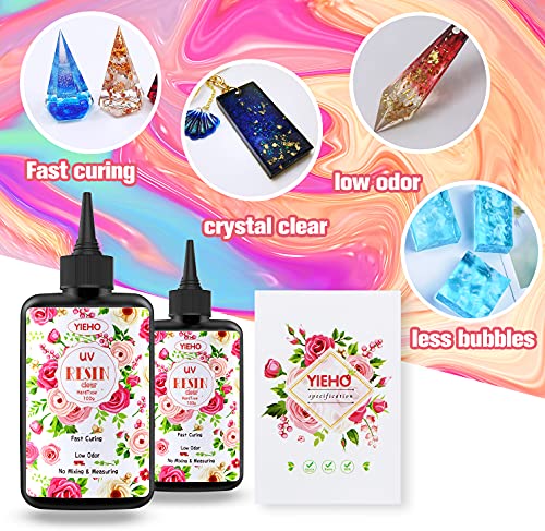 YIEHO UV Resin-200g Upgraded Crystal Clear Hard UV Curing Epoxy Resin Starter Supplies for Craft Jewelry Making