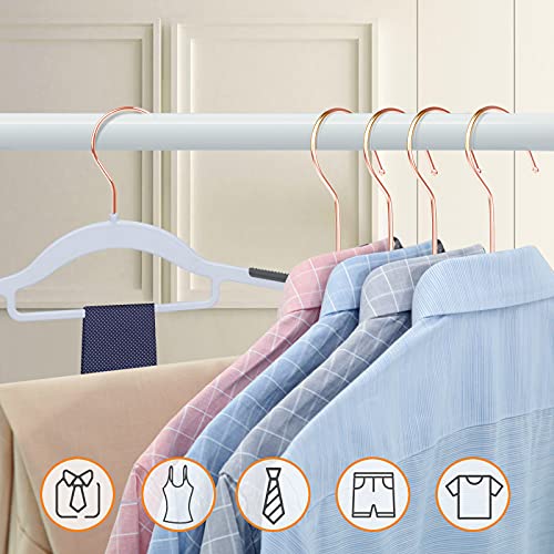Plastic Coat Hangers 50 Pack Space Saving Coat Hanger Ultra Thin Non Slip Clothes Hanger Heavy Duty Pant Hangers with 360°Rotating Rose Gold Hook by GUFUR