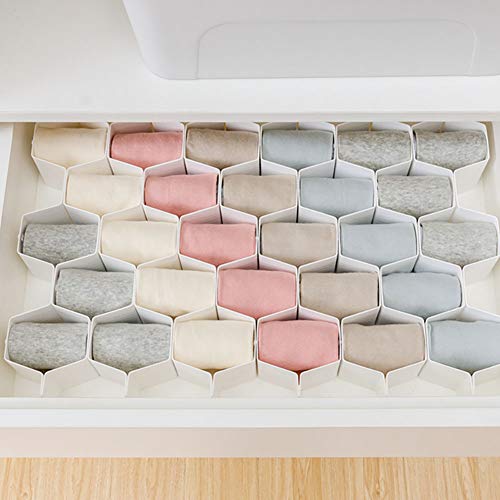 Sock Drawer Organizer, Adjustable Panties Sock Stocking Underwear Honeycombs Clapboard Divider Separator for Underwear Dresser Drawer Storage (White)