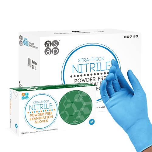 ASAP Blue Nitrile Powder Free Exam Gloves, Disposable, 4 mil (Large - Box of 100)