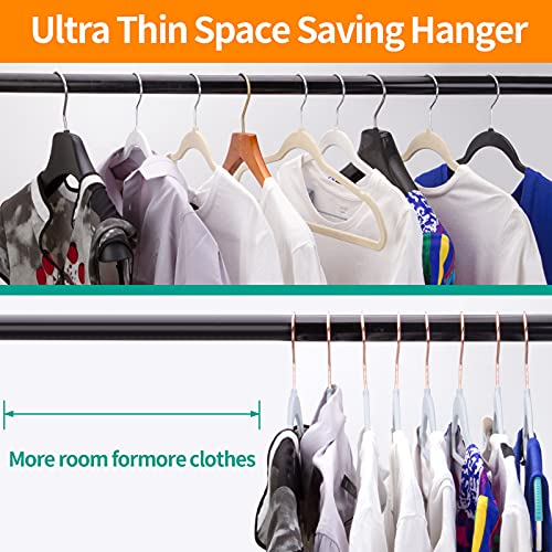 Plastic Coat Hangers 50 Pack Space Saving Coat Hanger Ultra Thin Non Slip Clothes Hanger Heavy Duty Pant Hangers with 360°Rotating Rose Gold Hook by GUFUR
