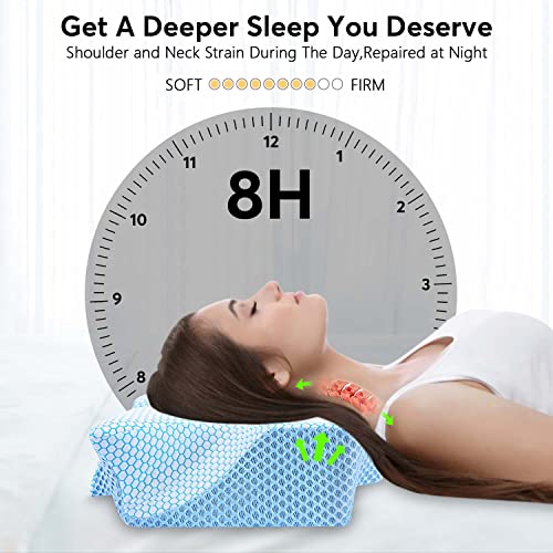 Anvo Cervical Neck Pillow for Neck and Shoulder Pain - Memory Foam Neck Pillows for Pain Relief Sleeping, Side Sleeper Pillow, Contour Orthopedic Soft Pillow for Back Stomach Sleeper - Blue