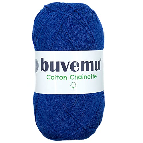 Buvemu Cotton Chainette Yarn, 100% Cotton Fine Weight for Knitting Crocheting, Summer Spring Yarn, 100 Gram (3.53 Ounces) 328 Yards (300 Meters) (Royal Blue)