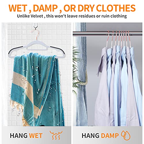 Plastic Coat Hangers 50 Pack Space Saving Coat Hanger Ultra Thin Non Slip Clothes Hanger Heavy Duty Pant Hangers with 360°Rotating Rose Gold Hook by GUFUR
