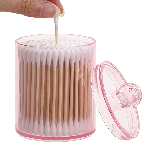 Tbestmax 2 Pack Qtip Holder Bathroom Jars Canisters for Cotton Ball Swab Pad Storage Dispenzer, Pink 10-Ounce