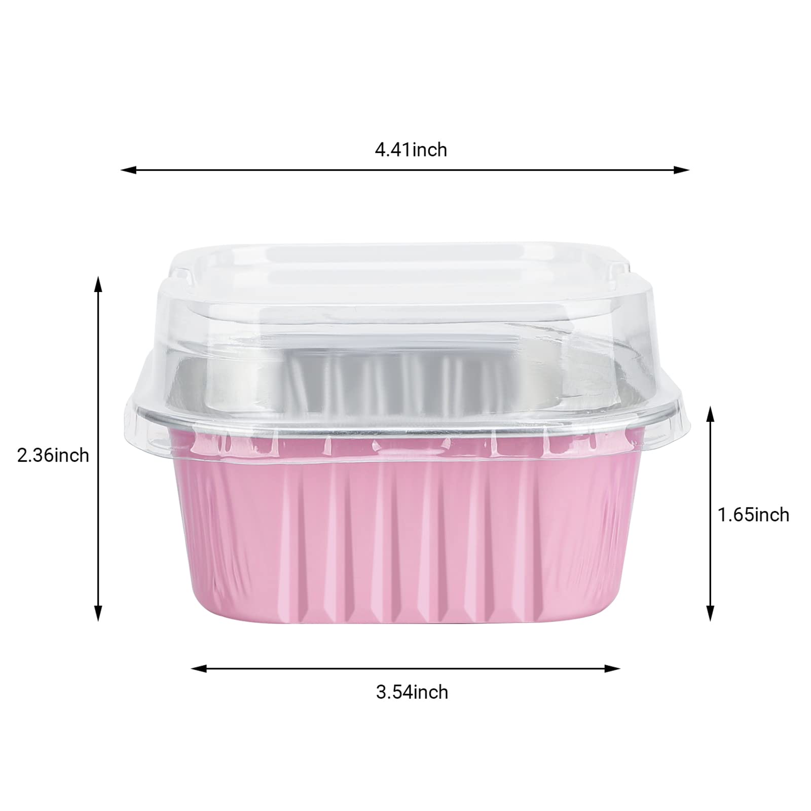 EUSOAR Cupcake Liner, 50pcs 10oz Pink Foil Mini Flan with Lids, Loaf Pans Aluminium Tins for Baking, Disposable Creme Brulee Cups Dessert Containers for Pie Souffle, Cake Holder for Party Serving