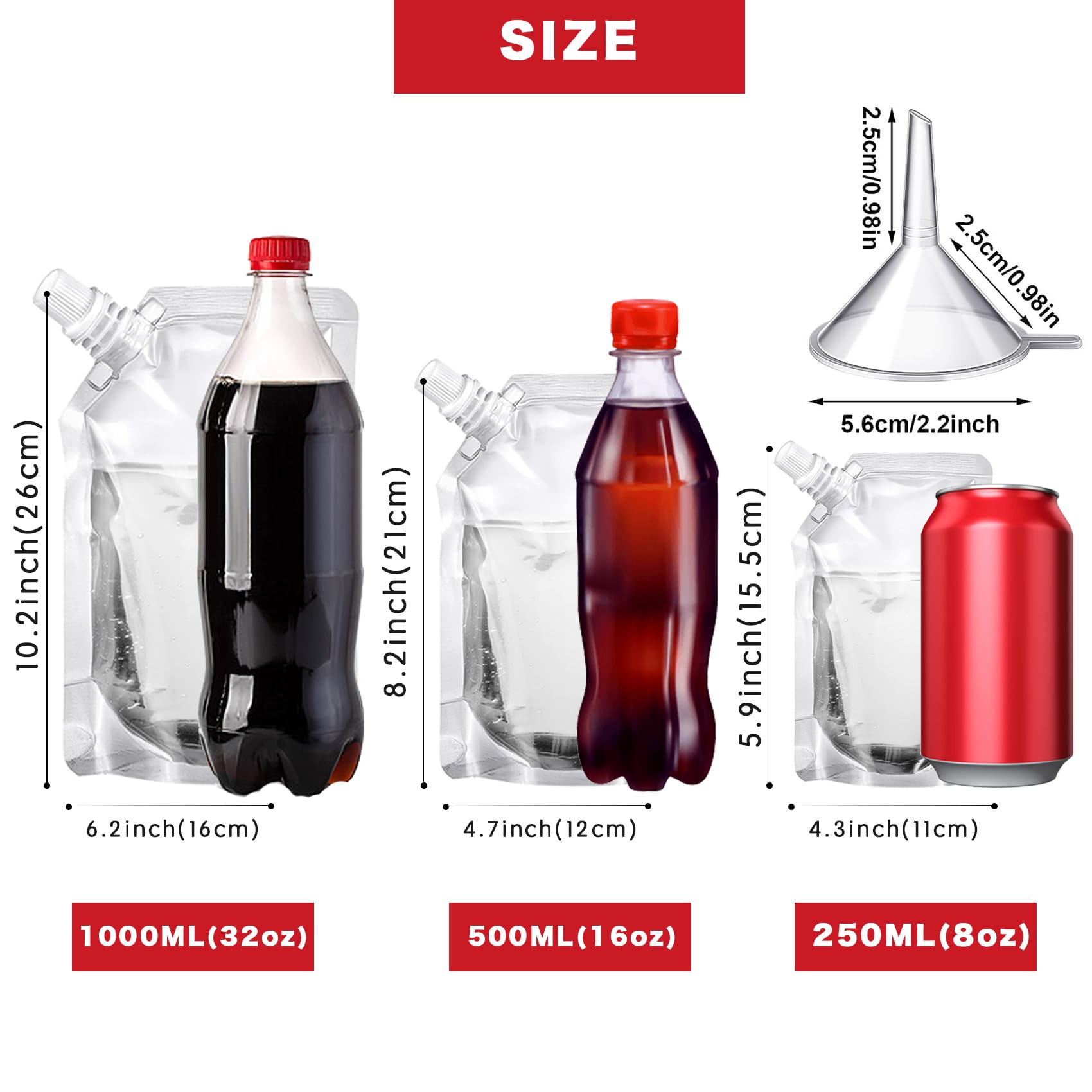 UrDee 20 Pcs Drinking Flasks, Drink Pouches for Adults Cruise Liquor Flask Kit for Travel with Funnel Concealable and Reusable Rum Runner Juice Travel Plastic Liquor Bags for Sneak Drink