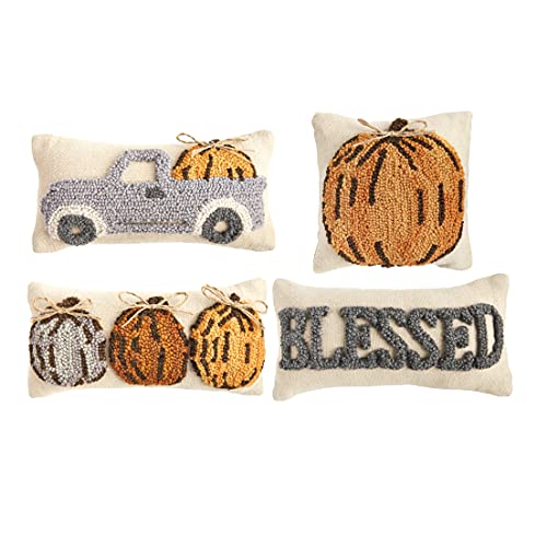 Mud Pie, Pumpkin, Mu dPie Fall Mini Hooked Pillow, 8" x 8", 1 Count (Pack of 1)
