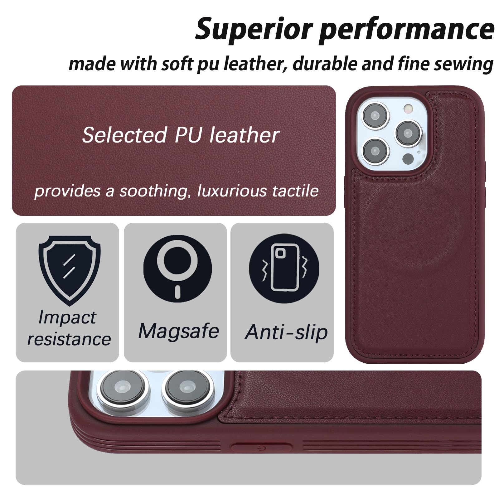 Havaya for iPhone 14 pro max Phone case Wallet for Women iPhone 14 pro max Wallet case Magsafe Compatible with Card Holder flip Folio Detachable Magnetic Leather Phone Cover-Wine Red
