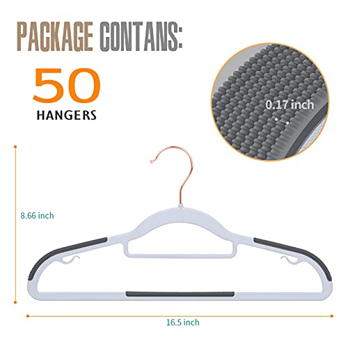 Plastic Coat Hangers 50 Pack Space Saving Coat Hanger Ultra Thin Non Slip Clothes Hanger Heavy Duty Pant Hangers with 360°Rotating Rose Gold Hook by GUFUR