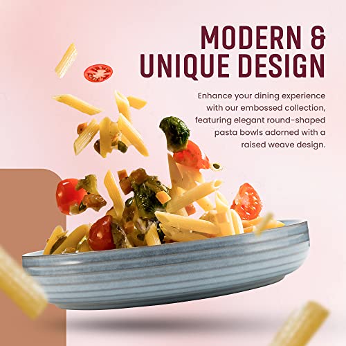 American Atelier Pasta Bowls Set of 4-20 oz, Microwave and Dishwasher Safe, Wide Shallow Stoneware Salad Bowl Set, Dinnerware Plates for Serving Dinner, Kitchen, and Eating (Light Blue)