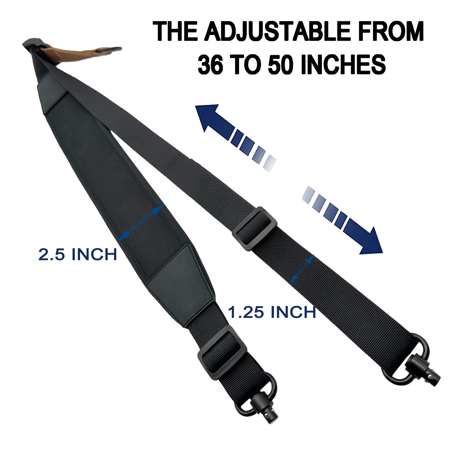 VVAAGG Two-Point QD Rifle Sling with 2-Pcs QD Sling Swivels, Durable Non-Slip 2.5" Extra Wide Design Padded Sling Quick Adjustable Length Rifle Strap