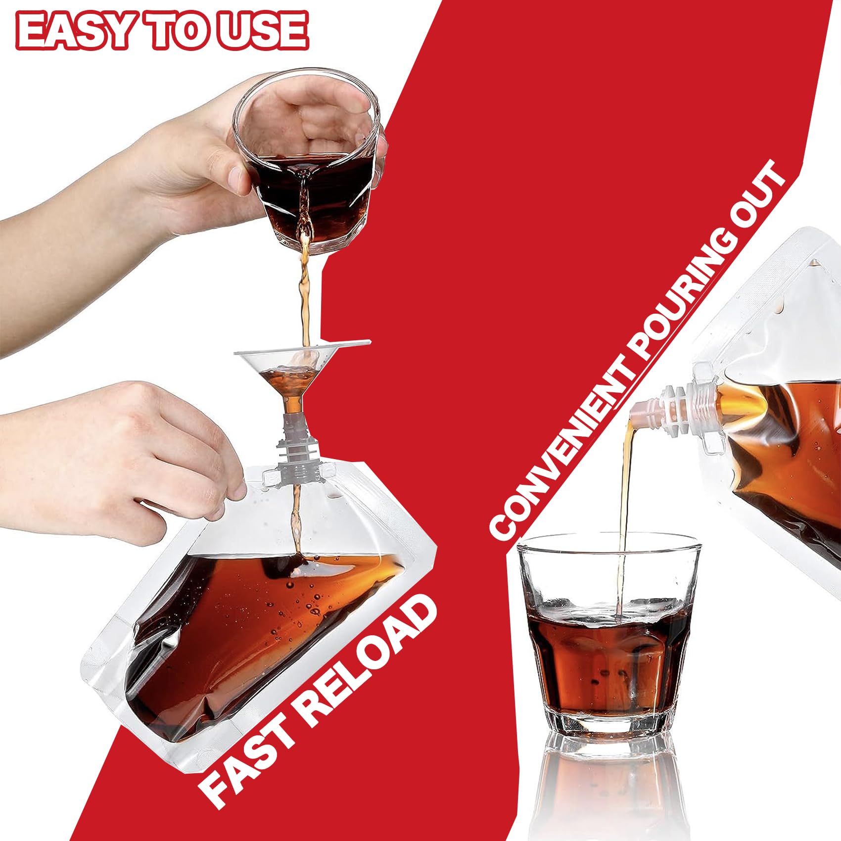 UrDee 20 Pcs Drinking Flasks, Drink Pouches for Adults Cruise Liquor Flask Kit for Travel with Funnel Concealable and Reusable Rum Runner Juice Travel Plastic Liquor Bags for Sneak Drink