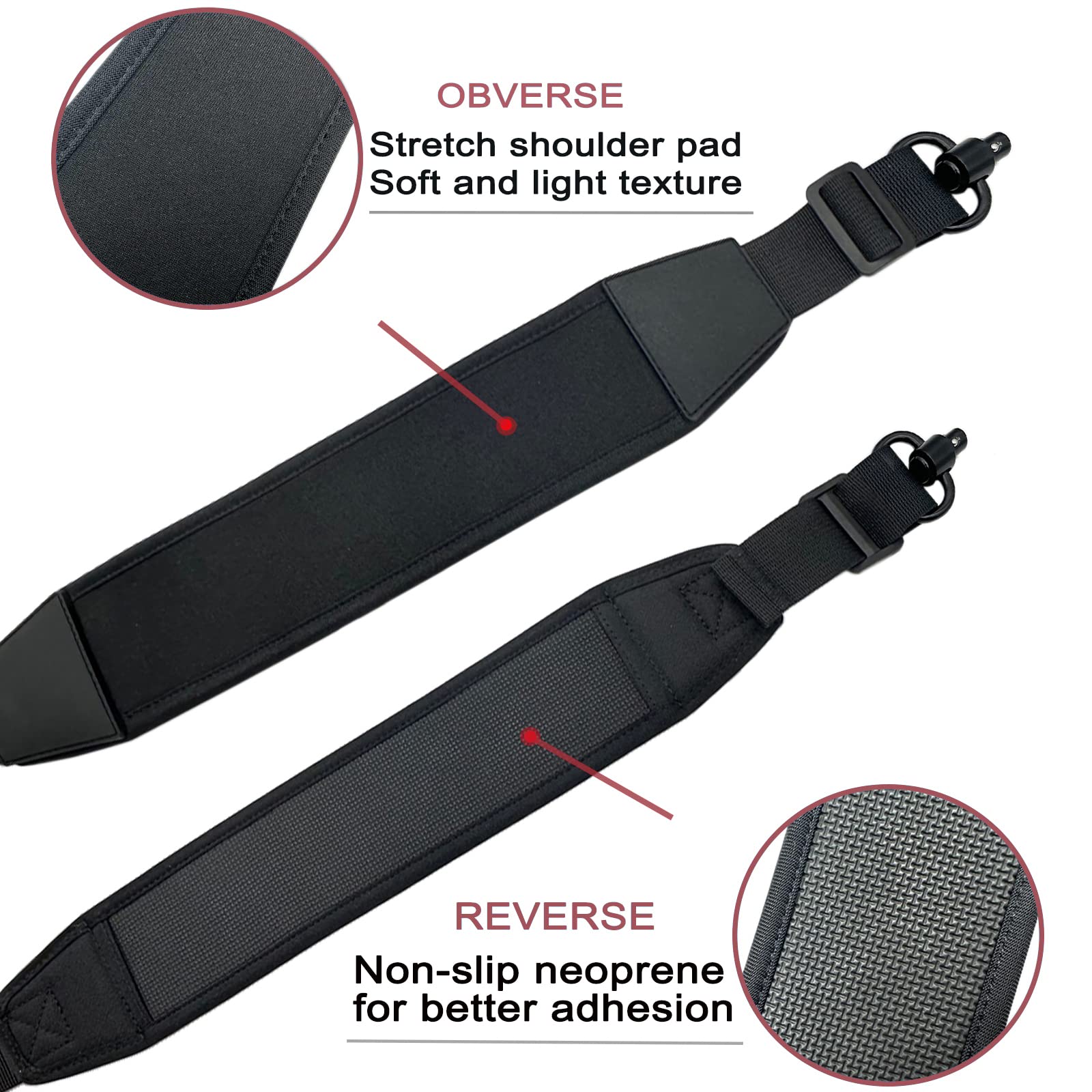 VVAAGG Two-Point QD Rifle Sling with 2-Pcs QD Sling Swivels, Durable Non-Slip 2.5" Extra Wide Design Padded Sling Quick Adjustable Length Rifle Strap
