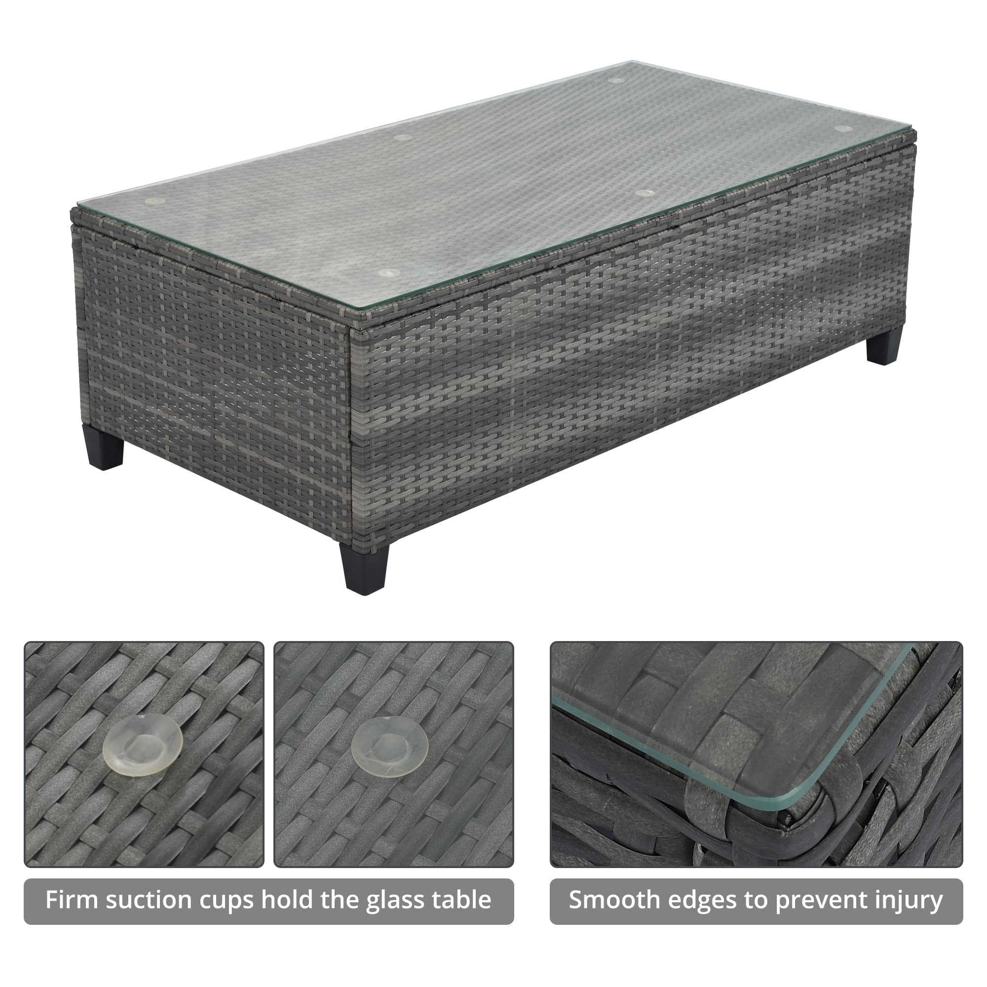 8-Pieces Outdoor Wicker Half-Moon Sectional Sofa Set, All-Weather PE Rattan Wicker Furniture Set with Rectangular Coffee Table and Movable Cushion, Best for Business Conversations (Gray/8-piece*H)