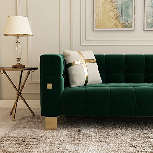 MoLiFaning 89" Modern Chesterfield Velvet Sofas Mid Century Modern Button Tufted Velvet Couches with 2 Pillows and Gold Legs,for Living Room Apartment Bedroom Office (89" Green)