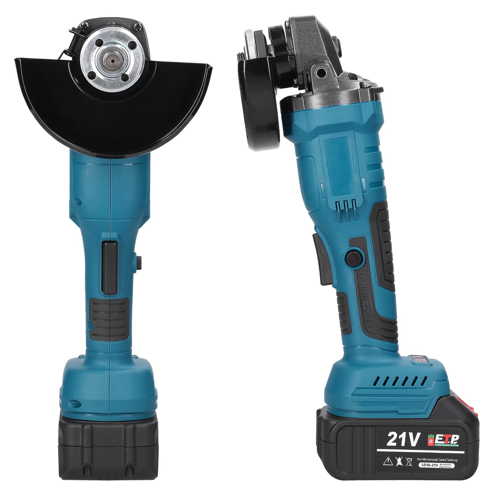 Cordless Angle Grinder, Weytoll 21V Brushless Cordless Grinder, Electric Grinding Wheels, Lithium Cutter Utility Power Tool 125mm M14 Angle Grinder With wrench, Assist Grip Handle and Baffle