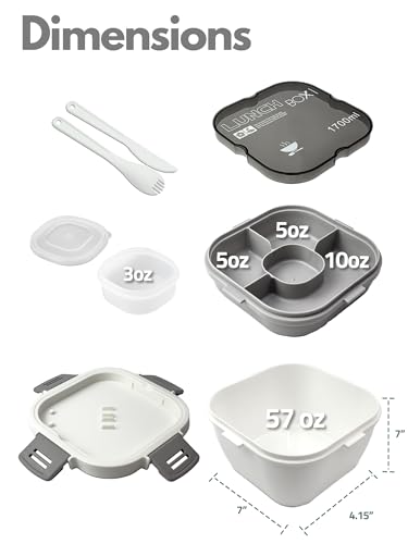 FORZAROCKET Bento Box 57-Oz With 3-Oz Leak Proof Salad Dressing Container For Lunch 4 Compartment Lunch Containers And Salad Bowl With Lid Lunch Spork And Knife Bpa Free (Blue Yellow)