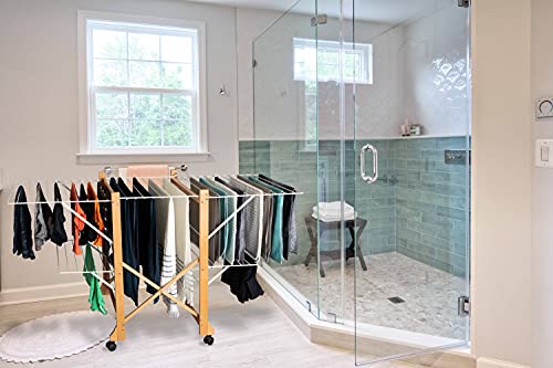 Scandinaf Foldable Clothes Drying Rack | Collapsible Drying Racks for Laundry | Extra Large and Heavy Duty Clothing Drying Rack with Iron Wires and Wooden Legs and 2 Levels with 91 Ft Drying Area