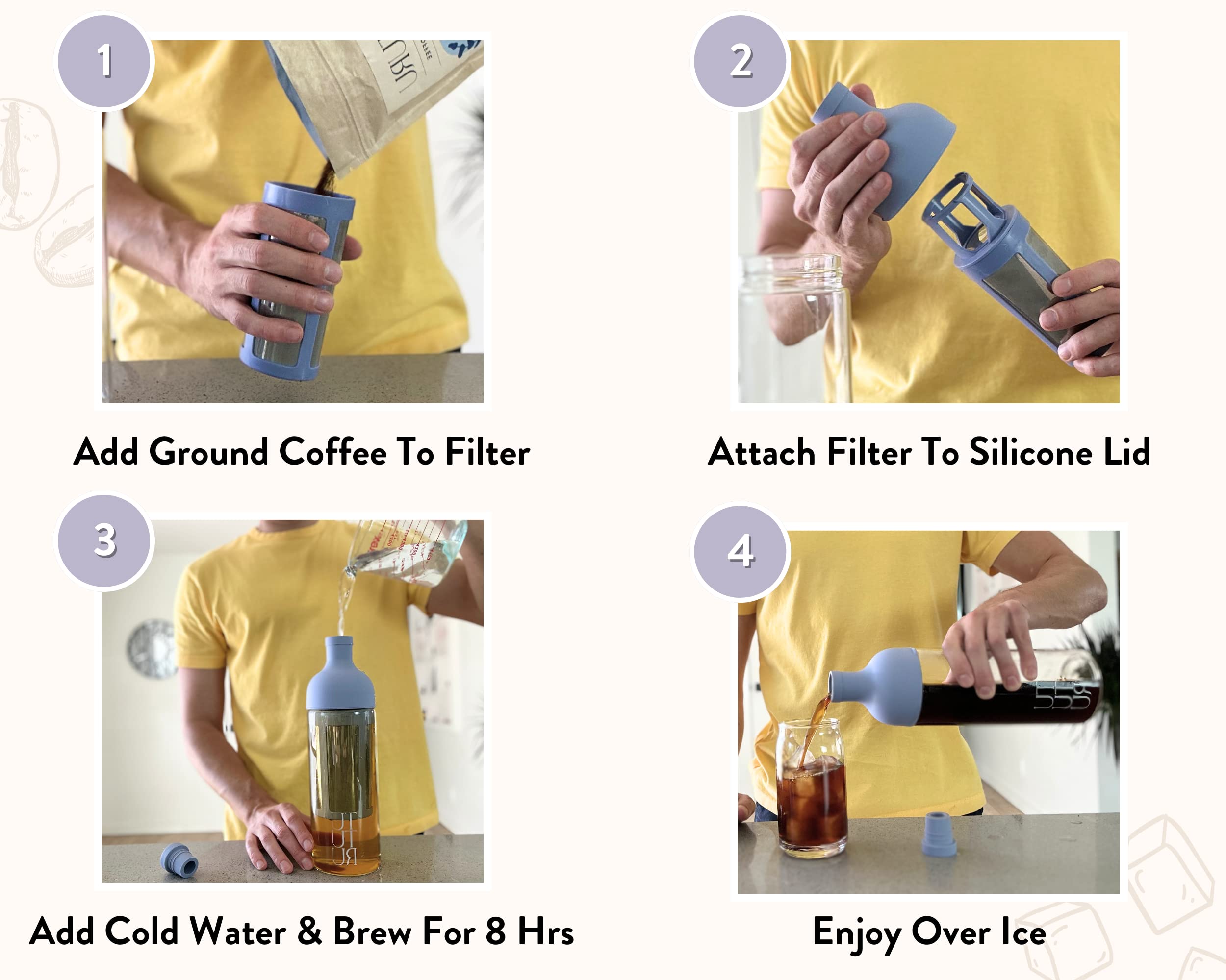 Cold Brew Bottle | Iced Coffee Maker, Thick Glass, Heavy Duty Stainless Steel Filter | Easy Pour and Removable Filter | 32 oz (1 QT)