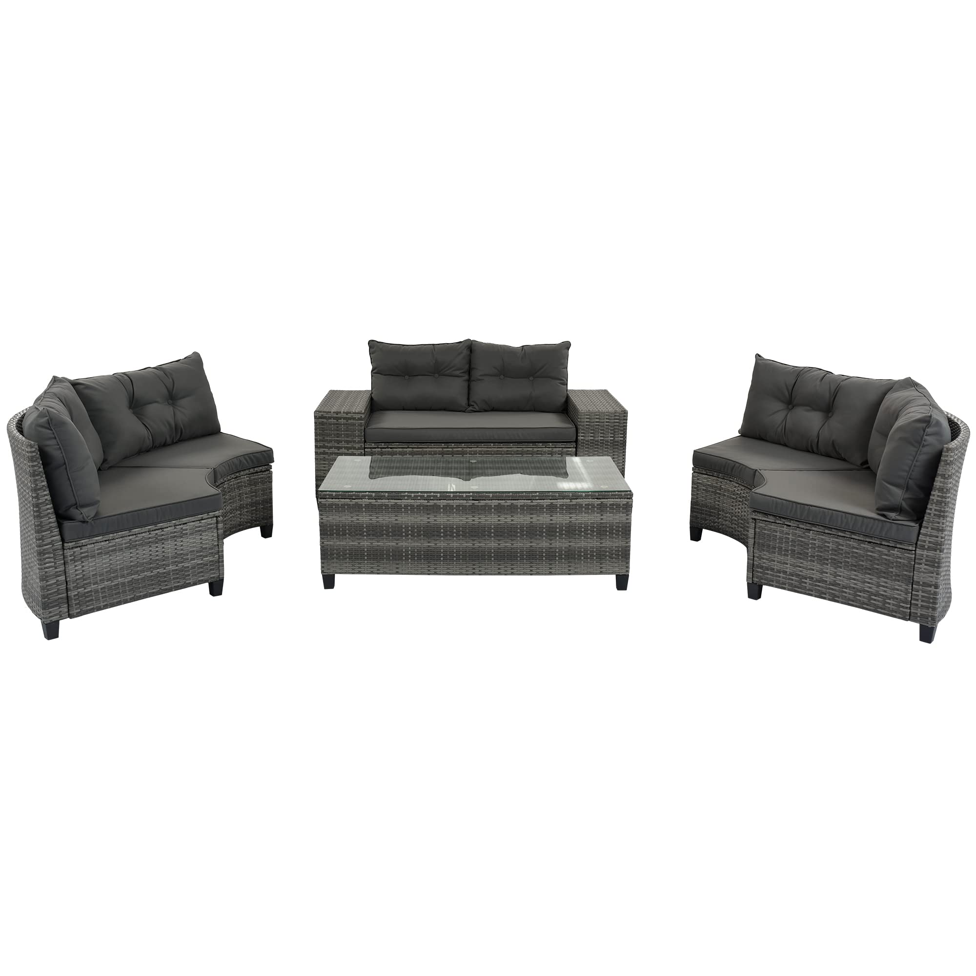 8-Pieces Outdoor Wicker Half-Moon Sectional Sofa Set, All-Weather PE Rattan Wicker Furniture Set with Rectangular Coffee Table and Movable Cushion, Best for Business Conversations (Gray/8-piece*H)