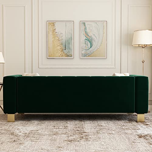 MoLiFaning 89" Modern Chesterfield Velvet Sofas Mid Century Modern Button Tufted Velvet Couches with 2 Pillows and Gold Legs,for Living Room Apartment Bedroom Office (89" Green)