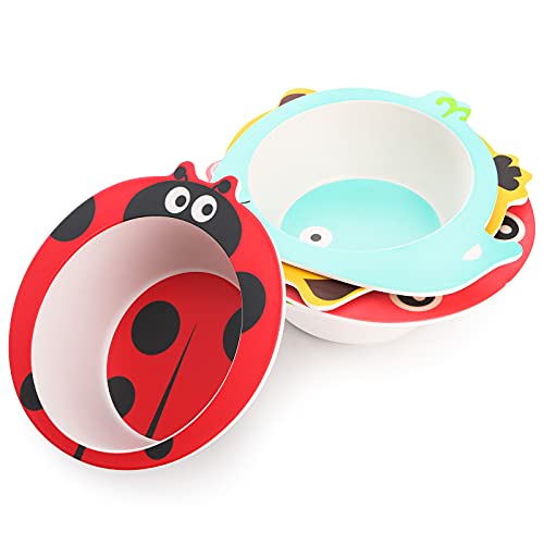 ZEAYEA 6 Pack Bamboo Kids Bowls, 12 Oz Durable Animal Shape Bowls for Kids Children, BPA Free Reusable Snack Bowl, Dinner Tableware for Serving Soup, Cereal, Pasta, Ice Cream