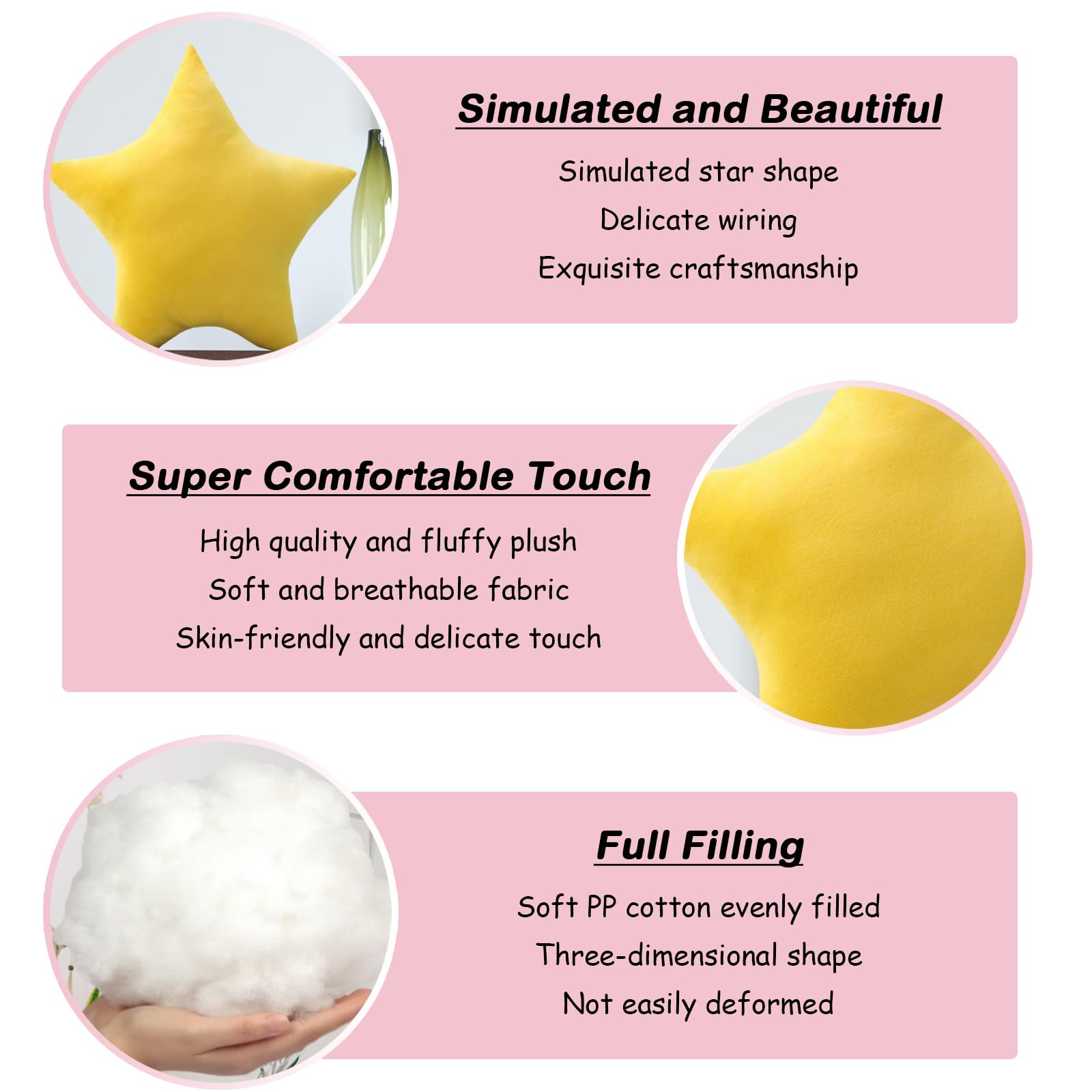 zhidiloveyou 17.7" Star Pillow Yellow Stuffed Star Shaped Plush Hug Pillow Decor Toys for Kids
