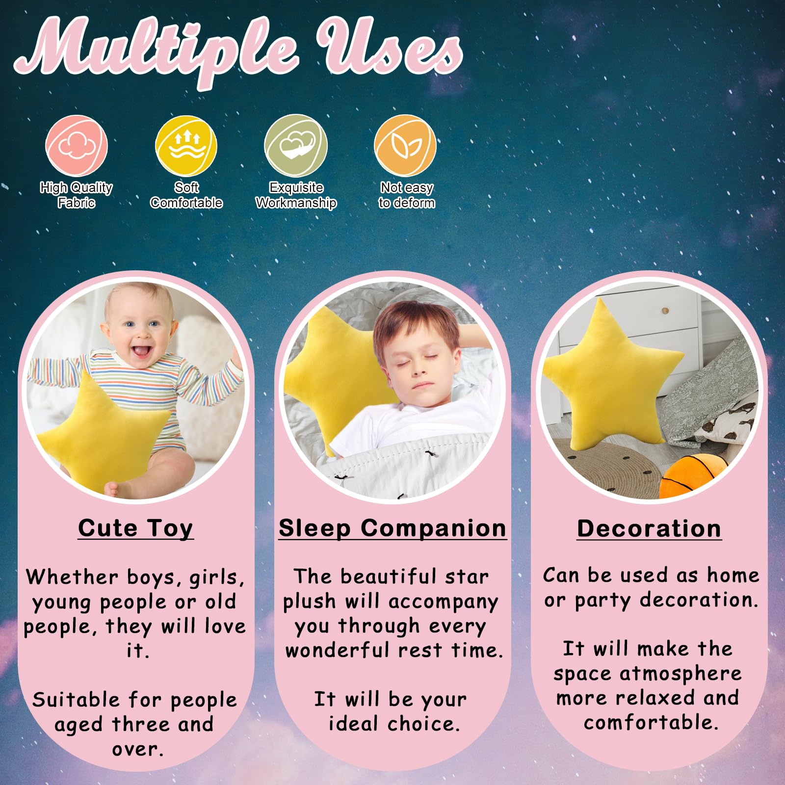 zhidiloveyou 17.7" Star Pillow Yellow Stuffed Star Shaped Plush Hug Pillow Decor Toys for Kids